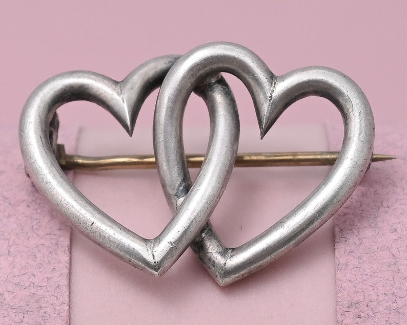 Antique Victorian Sweetheart Double Heart Sterling Silver Brooch Pin - Etsy