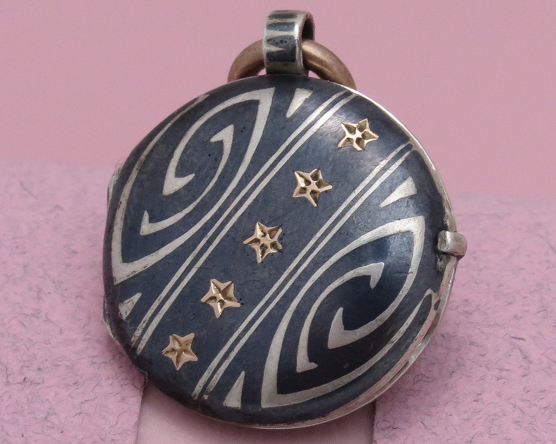 Antique Victorian Niello Rose Gold Star Double Sided Silver Charm ...