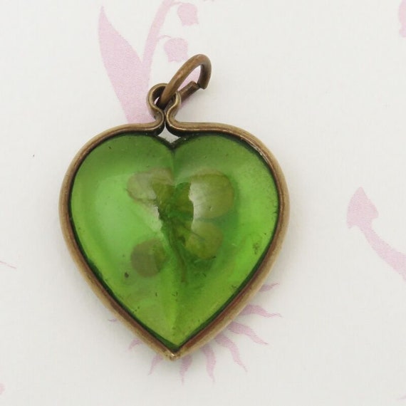 Antique Victorian Dried CLOVER Green Glass Paste HEAR… - Gem
