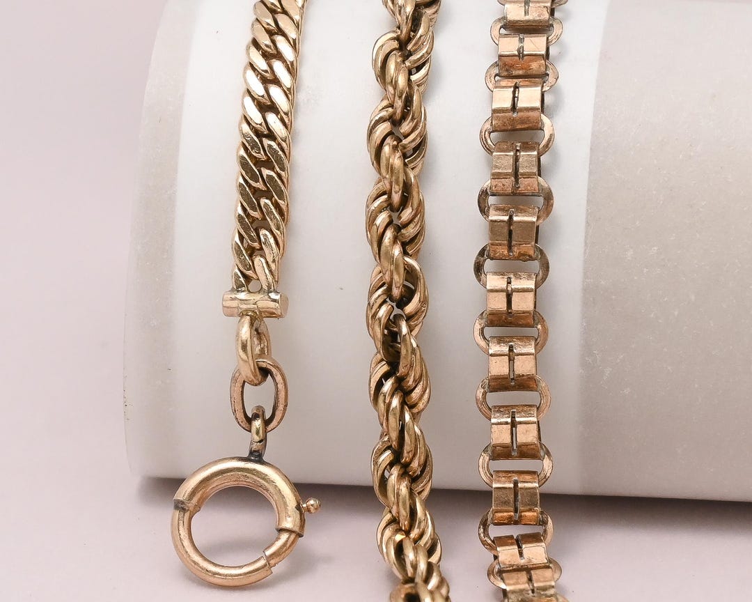 Antique Victorian Upcycled Multi Tone Gold Filled Curb Rope Book Chain ...