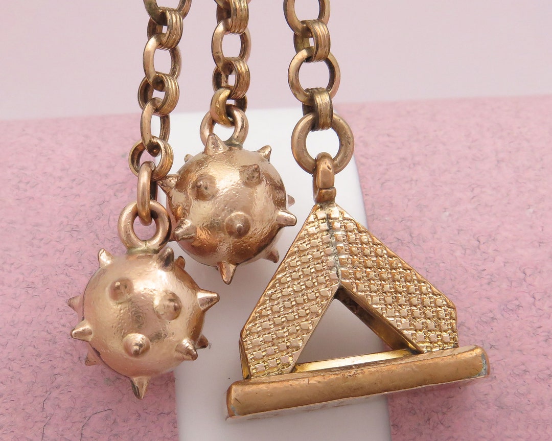 Antique Victorian Mace Flail Chain 3 Long Watch Charm Rose - Etsy