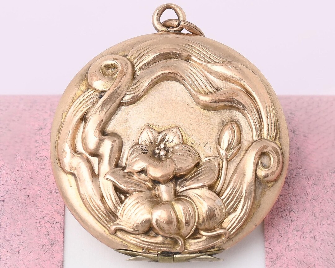 Antique Art Nouveau Daffodil Rose Gold Filled Repousse Whiplash Pendant ...