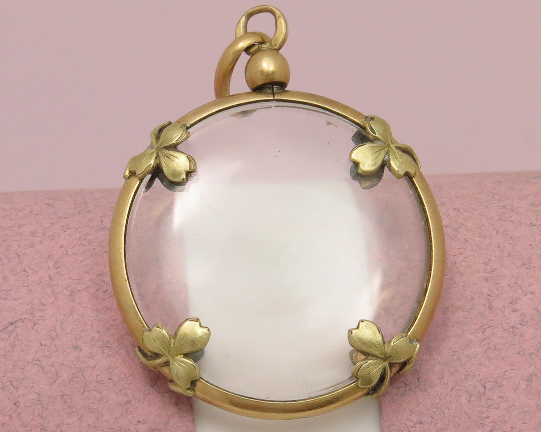 Antique Victorian Clover Yellow Gold Plated Glass Pendant Locket - Etsy