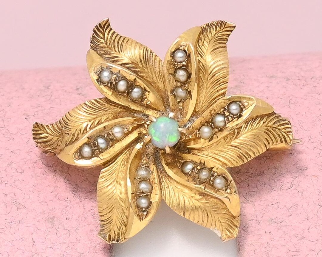 Antique Victorian Edwardian 10k Yellow Gold TINY Starflower Fire Opal ...