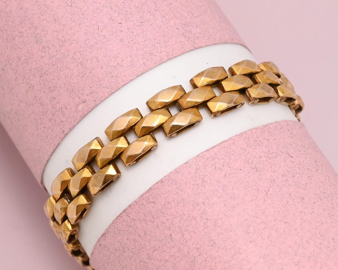 Vtg 1930s French Signed Murat Art Deco Tank Tread Gold Plated Bracelet ...