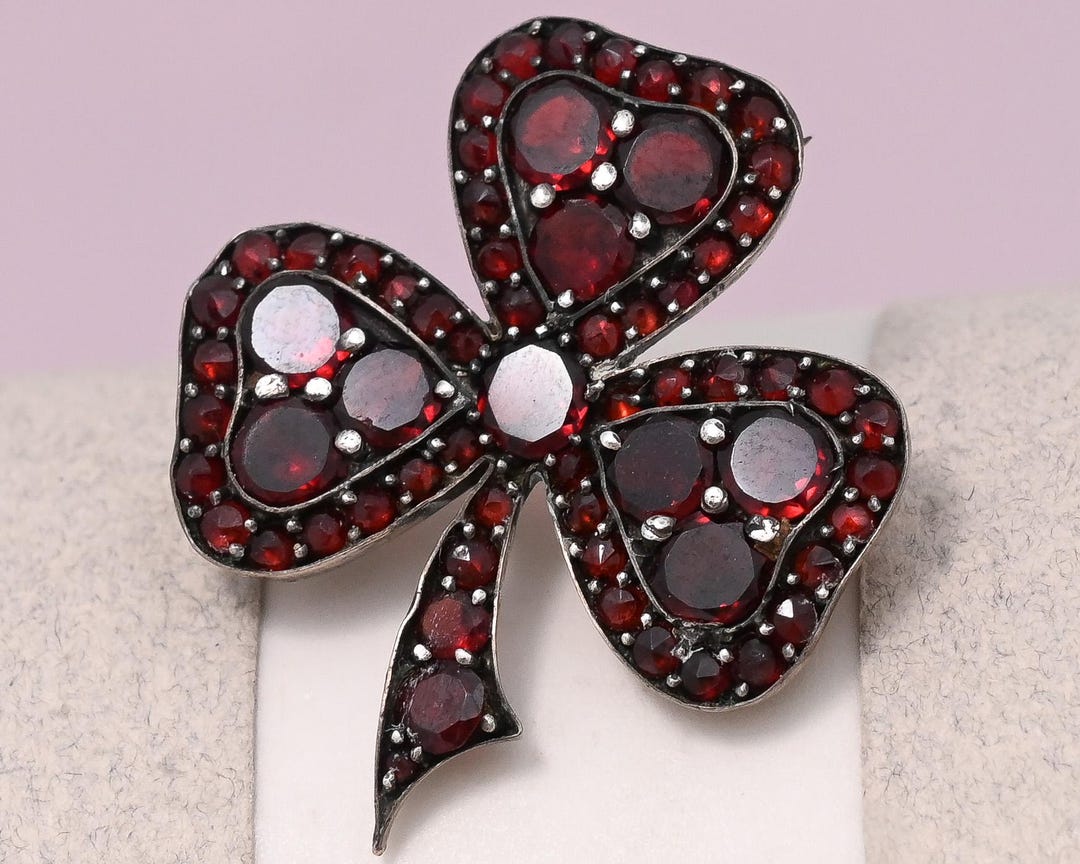Antique Victorian Clover Bohemian Flat Cut Garnet Sterling Silver ...