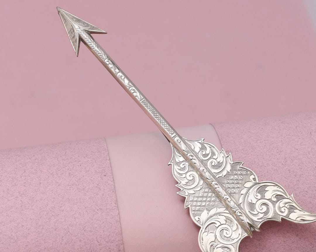 Antique Victorian 4.5 ARROW Hand Etched Sterling Silver Brooch Pin - Etsy