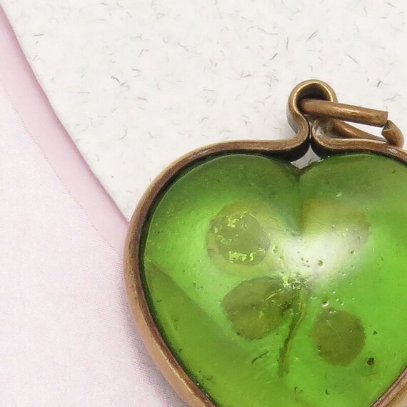 Antique Victorian Dried CLOVER Green Glass Paste HEAR… - Gem