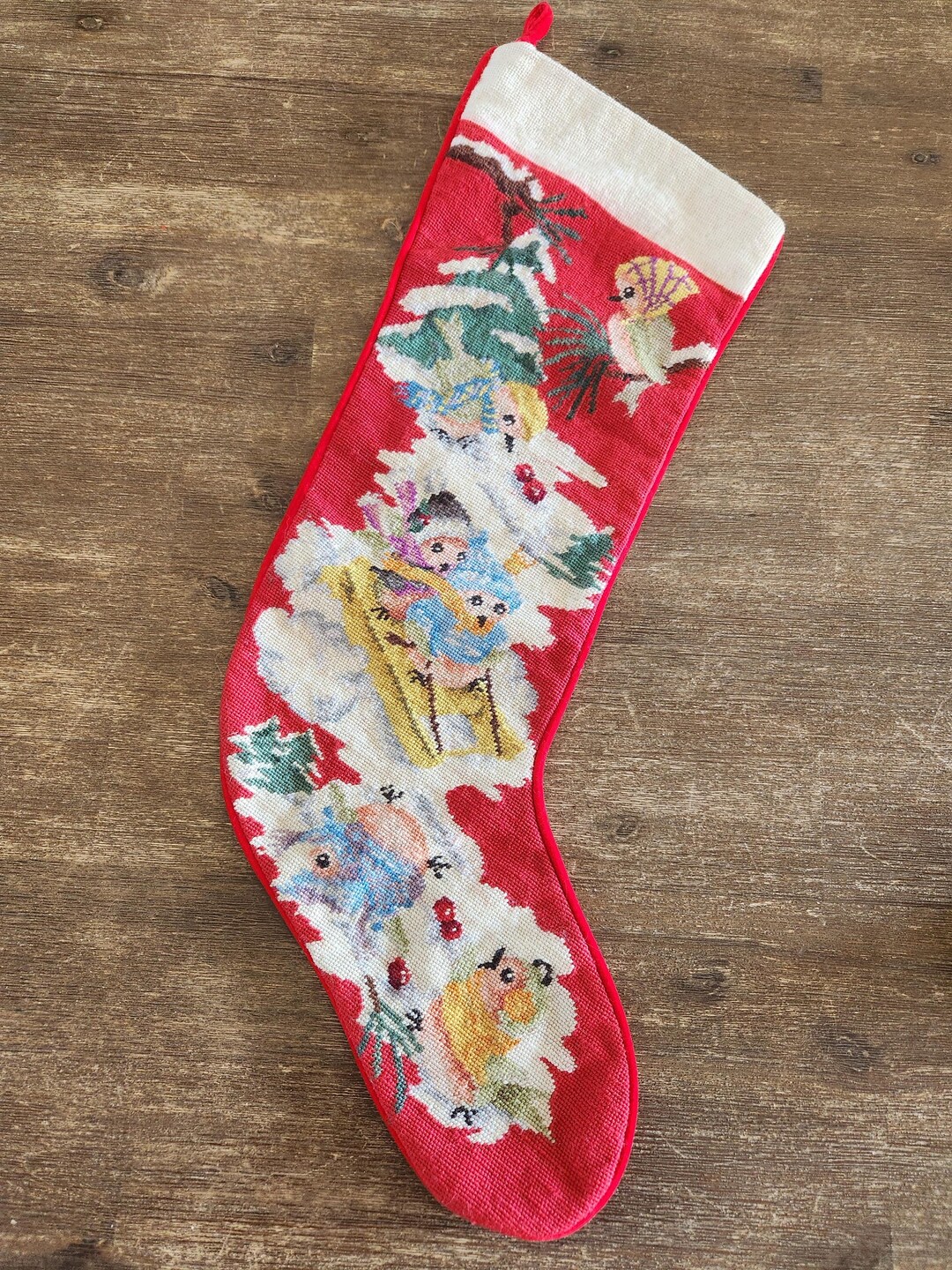 Big Wool Needlepoint Christmas Stocking, Birds Christmas Stocking, 7.87 ...