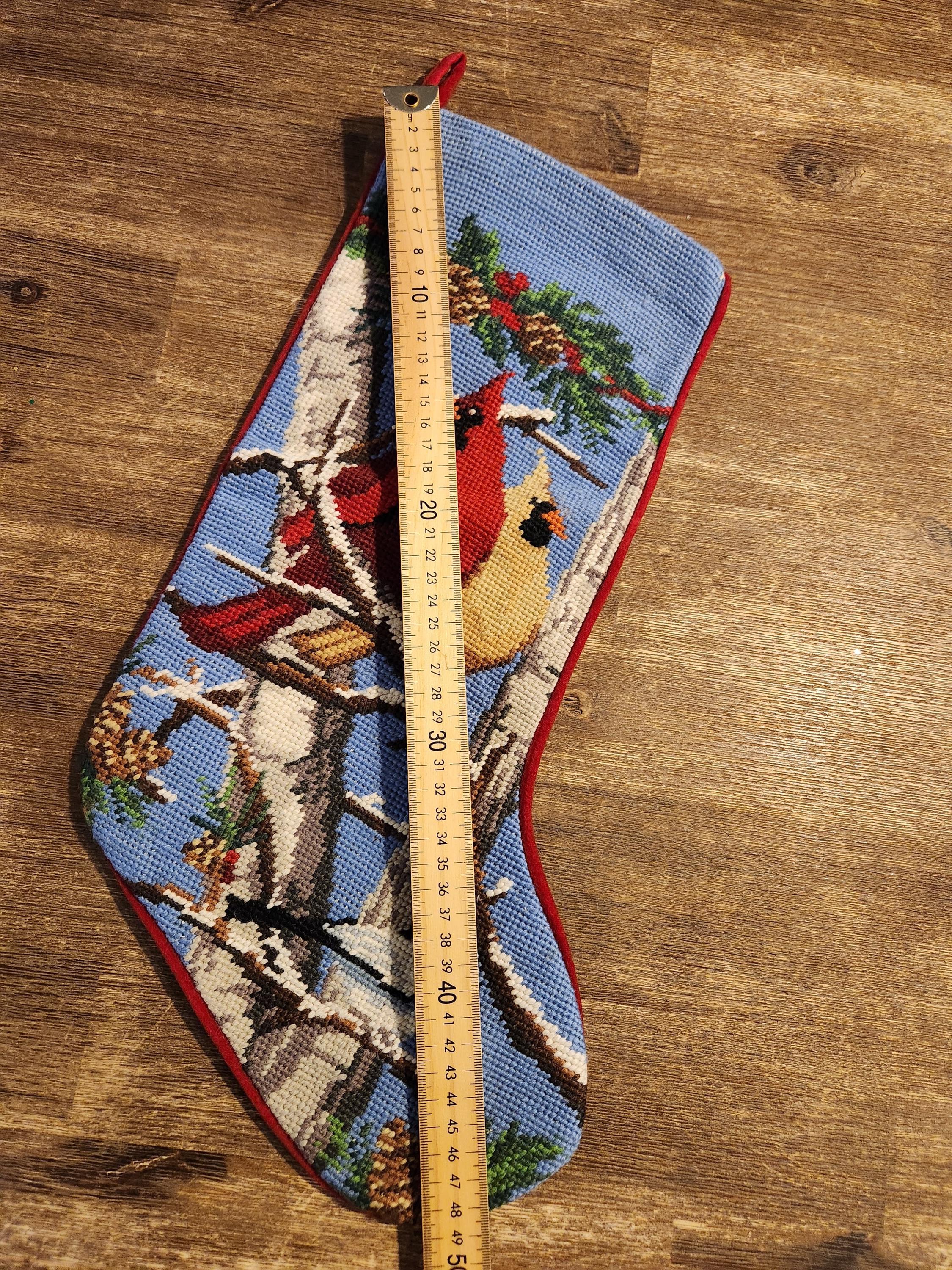 Wool Needlepoint Christmas Stocking, Cardinal Birds Christmas Stocking ...