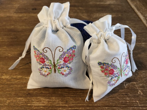 Small Embroidered Drawstring Bags With Hemstitches Butterfly - Etsy