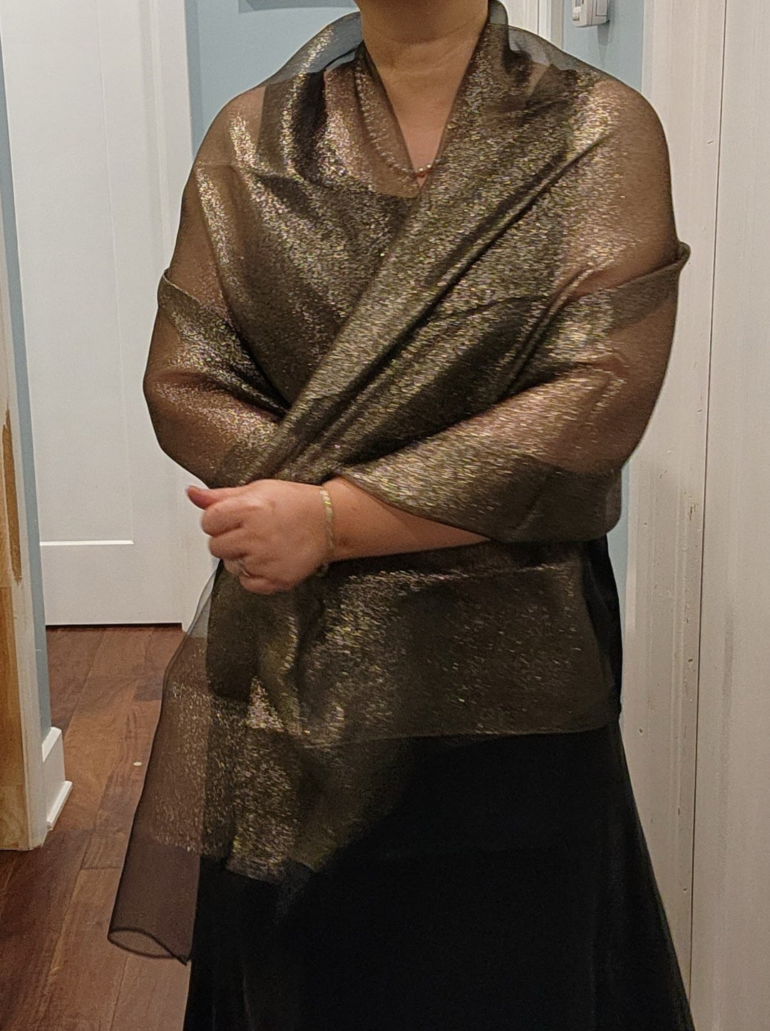 Raw Silk Wrap Shawl, Black Shiny Double Layered Wrap Shawl, Wedding ...