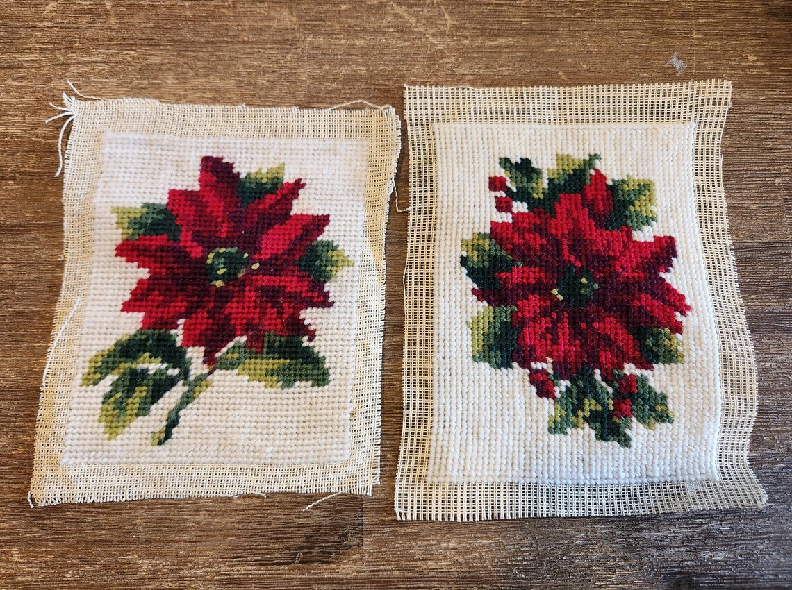 Wool Pre-worked Poinsettia Plant Needlepoint Canvas, Small Pre-worked ...
