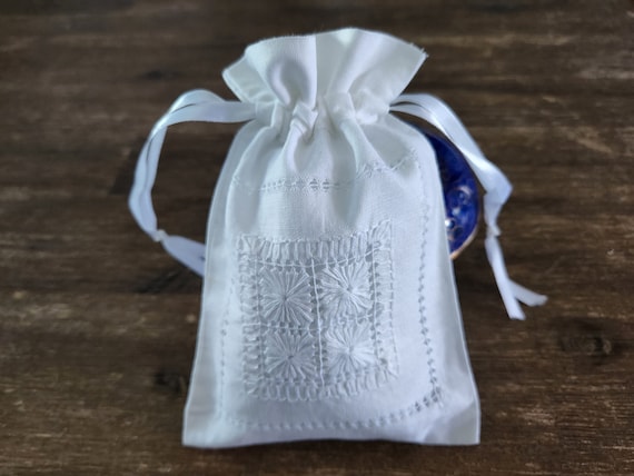 Small Hand Embroidered Drawstring Bags With Hemstitches 100% - Etsy
