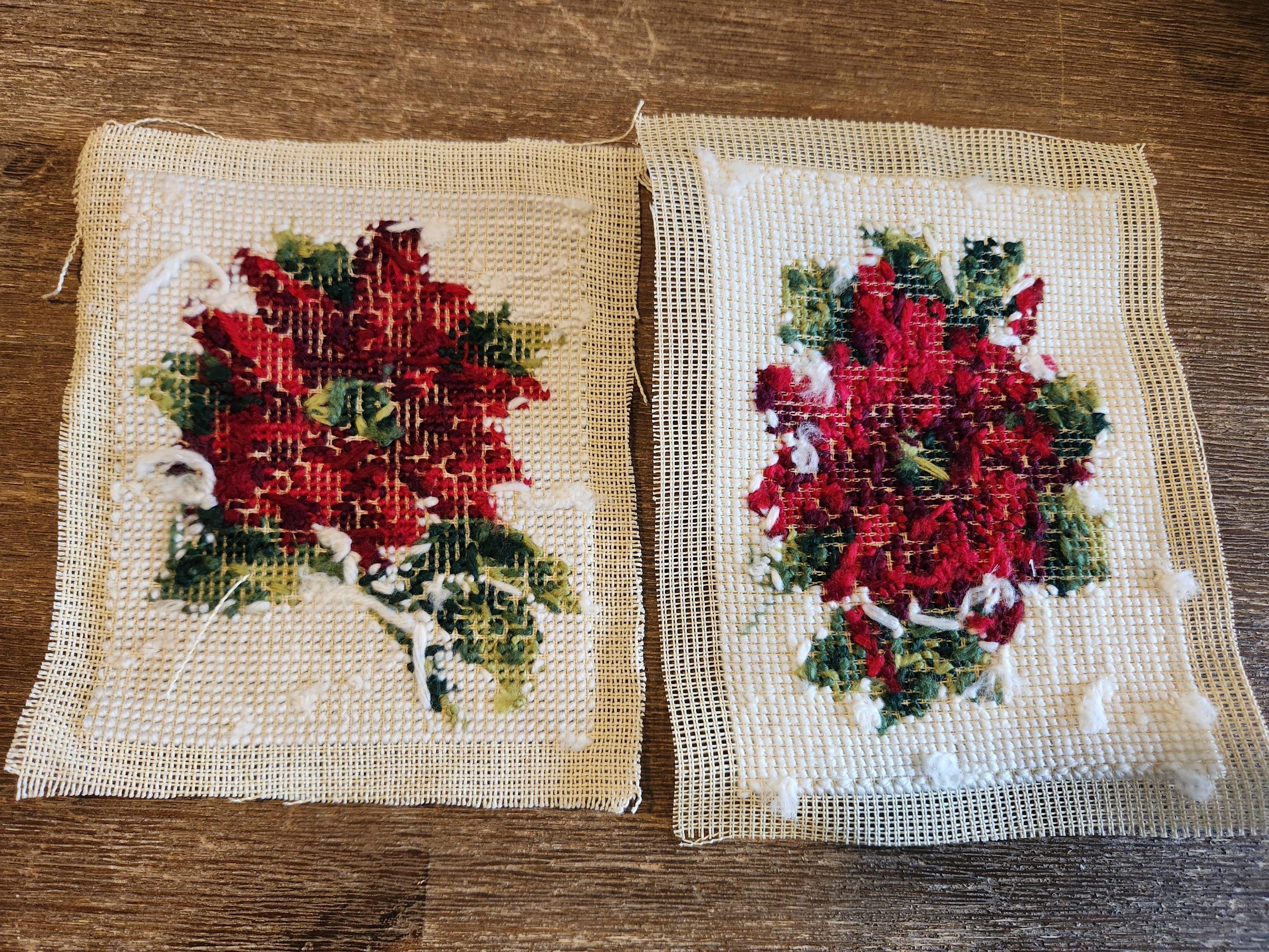 Wool Pre-worked Poinsettia Plant Needlepoint Canvas, Small Pre-worked ...