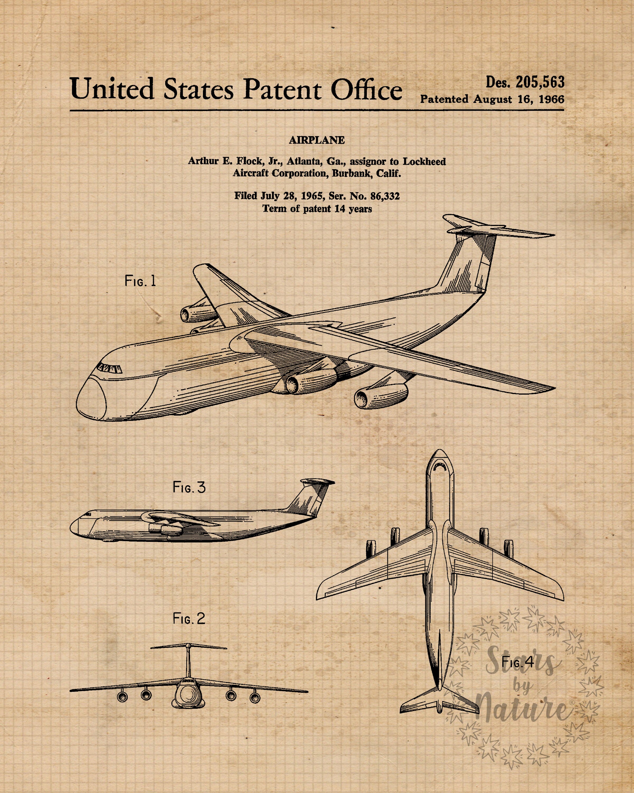 Classic C5 Galaxy Airplane Patent Prints, 1 Unframed Photos, Wall Art ...