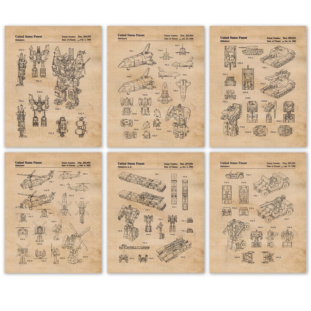 Vintage Transformer Military Robots Toys Patent Prints, 6 Unframed ...