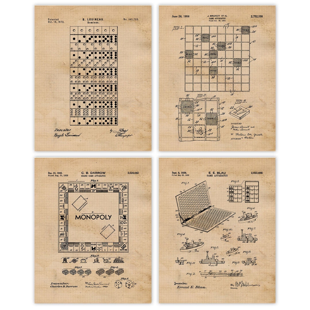 Classic Family Board Games Patent Prints, 4 Unframed Photos, Wall Art ...