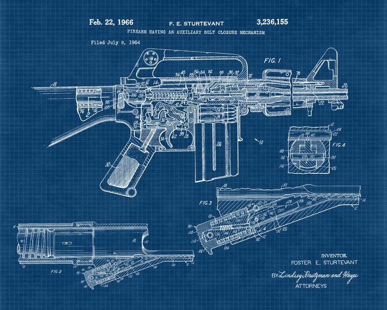 Vintage M16 Auto Rifle Patent Prints, 1 Unframed Photos, Wall Art Decor ...