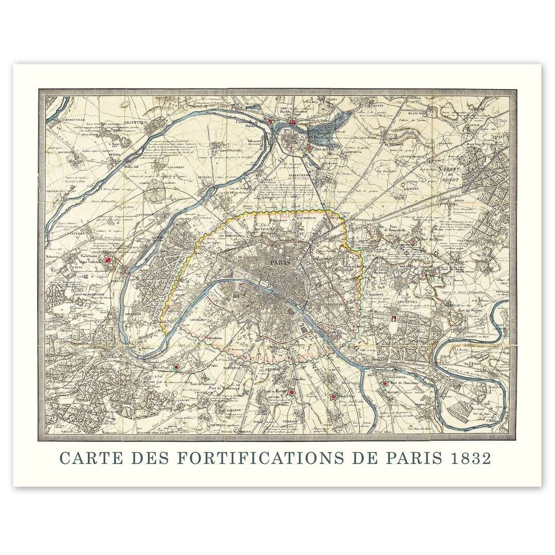 Vintage 1832 Paris France Replica Map Prints, 1 Unframed Photos, Wall ...