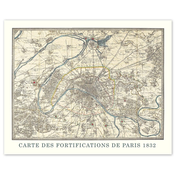 Vintage 1832 Paris France Replica Map Prints 111x14 | Etsy