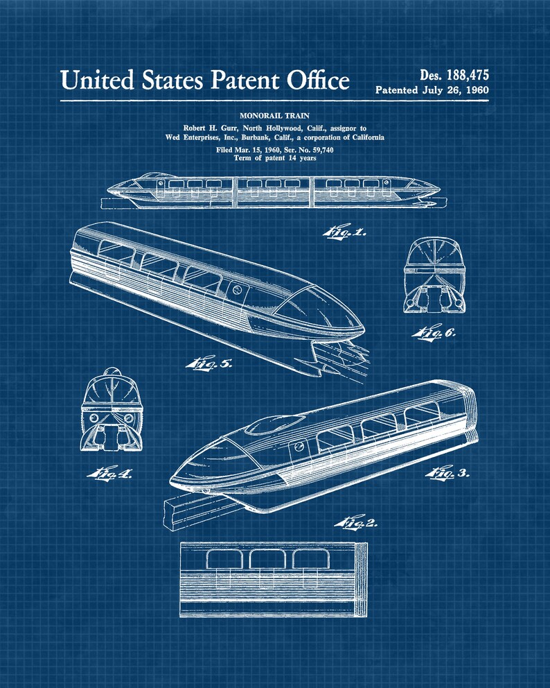 Classic Monorail Train Patent Print, 1 Unframed Photo, Wall Art Decor ...