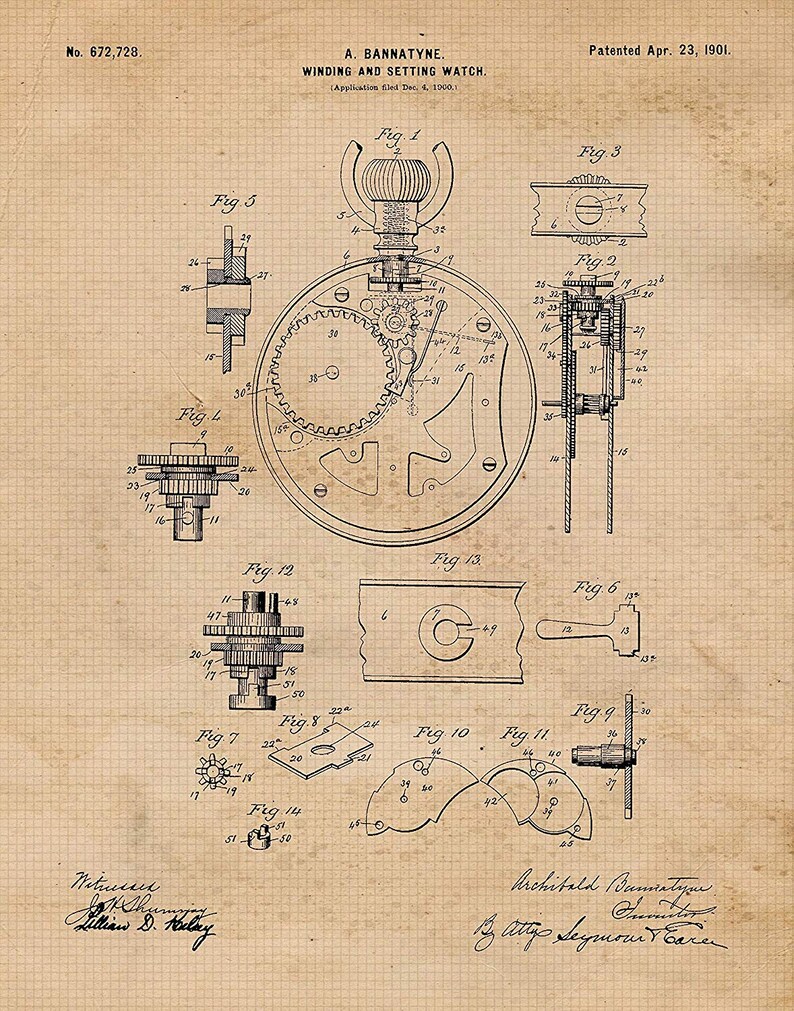 Vintage Pocket Watch Patent Prints 1 Unframed Photos Wall - Etsy