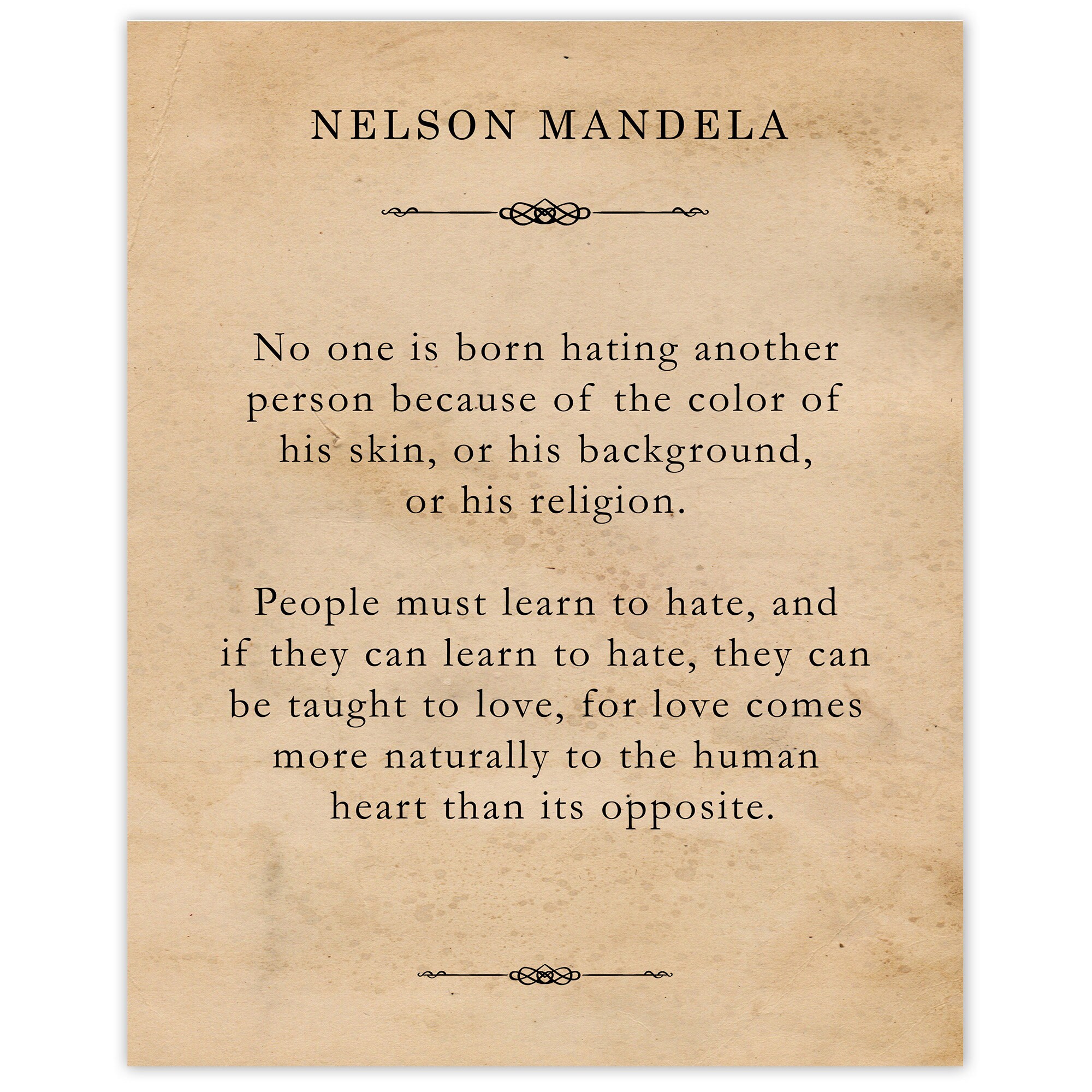 Inspirational Nelson Mandela No One is Born Hating Quote 1 - Etsy
