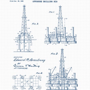 Vintage Offshore Oil Drilling Rig Patent Prints, 1 Unframed Photos ...