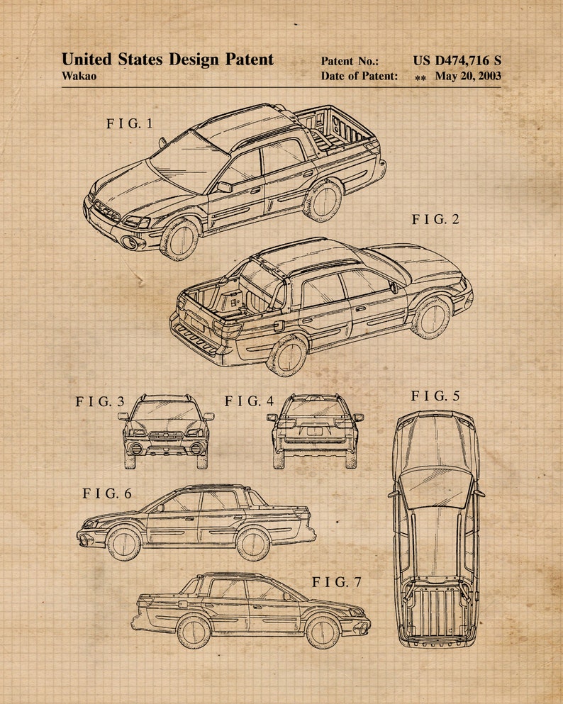 Classic Subie Auto Patent Prints, 6 Unframed Photos, Wall Art Decor for ...
