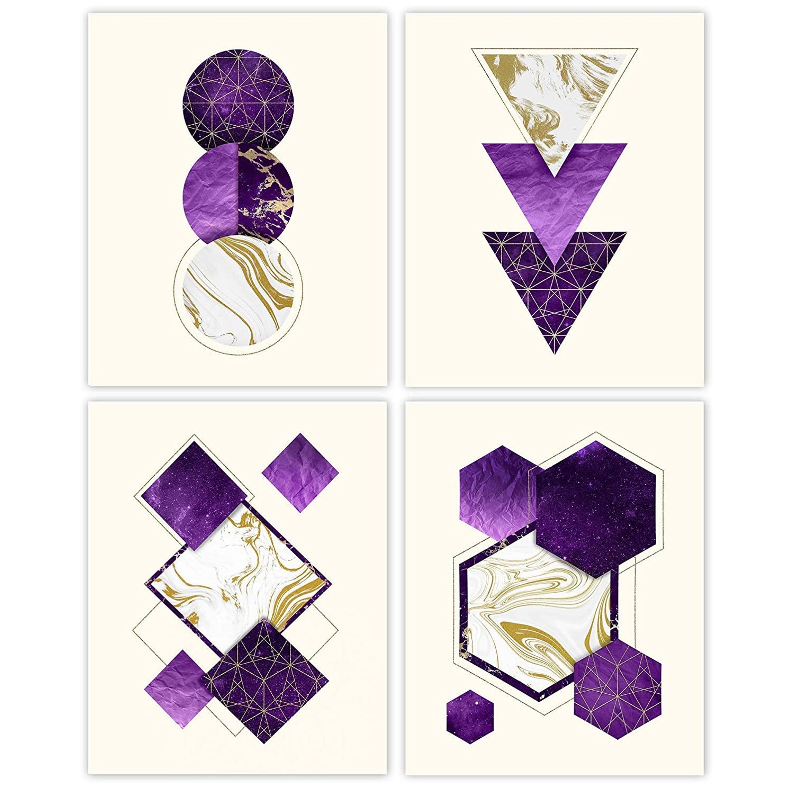 Purple Gold Geometric Wall Art 4 Abstract Art Print Modern - Etsy
