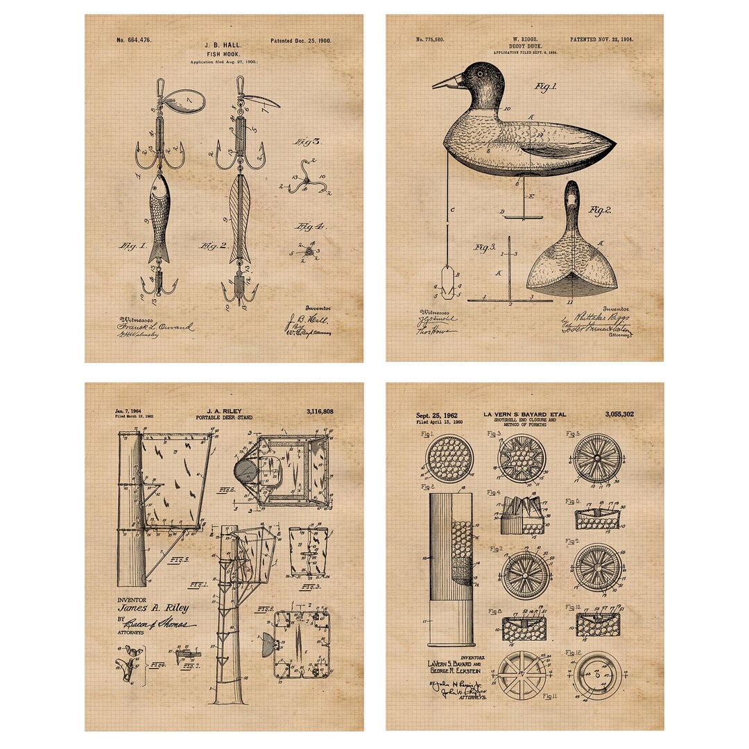 Classic Field Stream Sportsman Patent Prints, 4 Unframed Photos, Wall ...