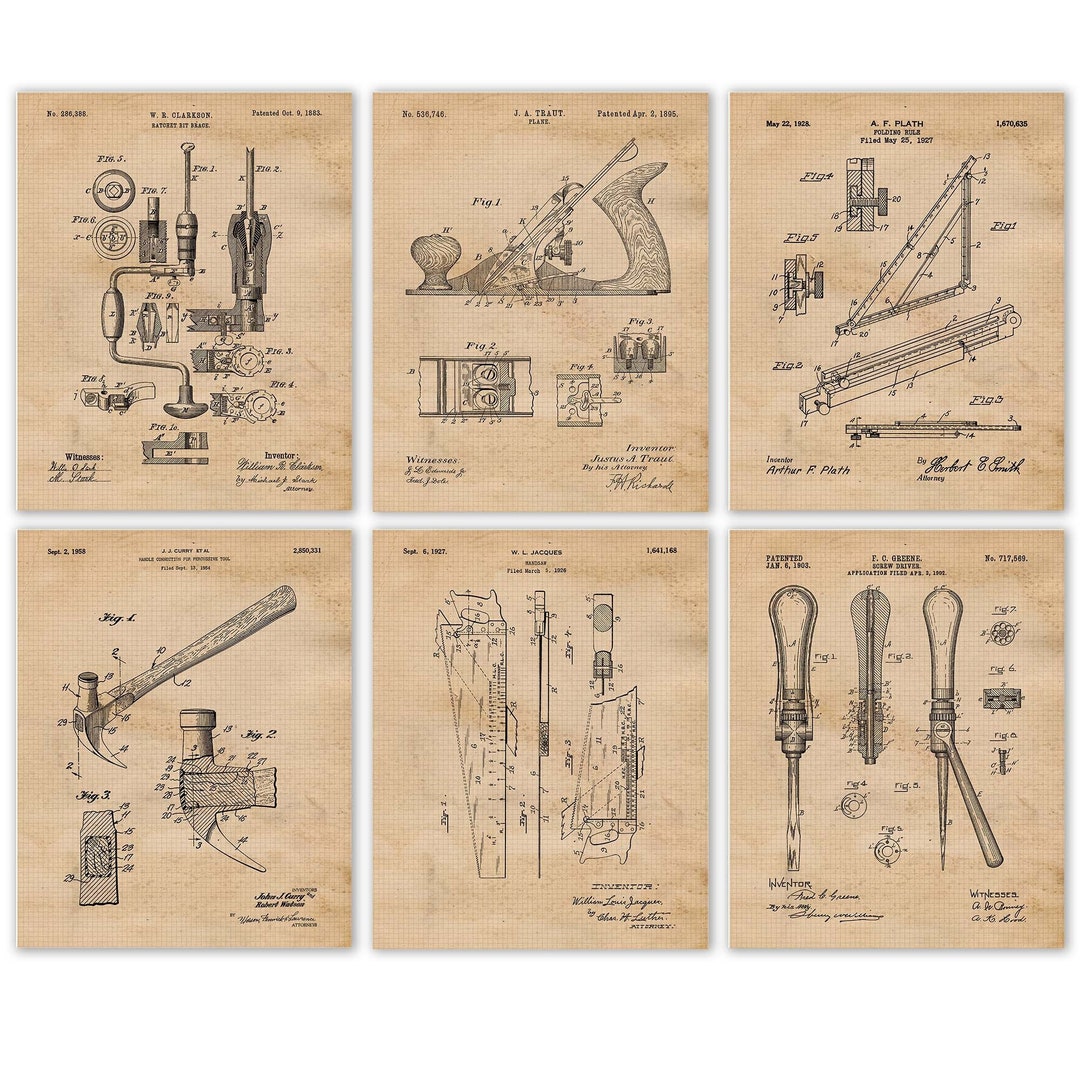 Vintage Woodworking Tools Patent Prints, 6 Unframed Photos, Wall Art ...