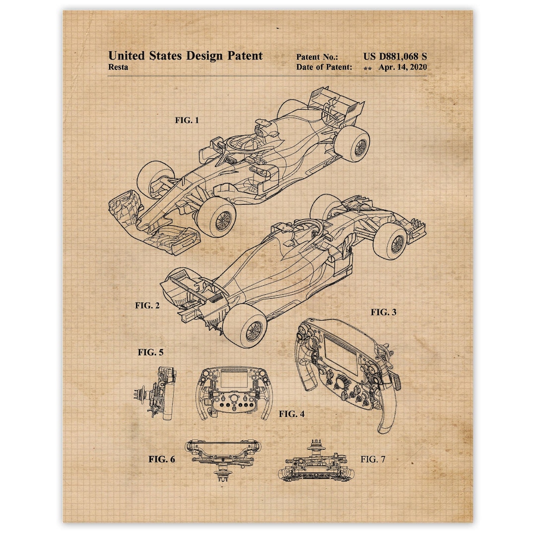 Vintage F1 Indy Racing Patent Prints, 1 Unframed Photos, Wall Art Decor ...