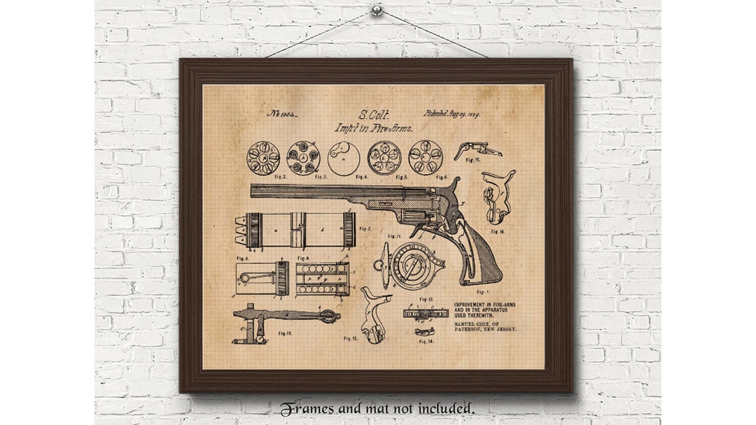 Vintage Colt Revolver Gun Patent Prints, 1 Unframed Photos, Wall Art ...