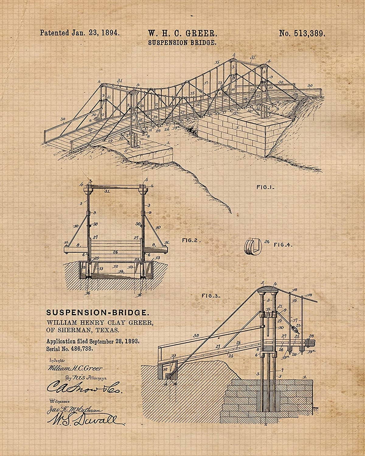 Vintage Suspension Bridges Patent Prints 4 Unframed Photos | Etsy