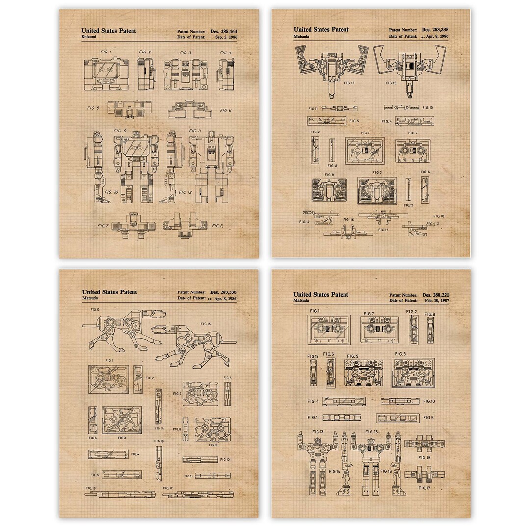 Classic Cassette Player Robot Transformer Toys Patent Prints, 4 ...