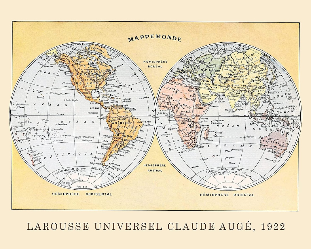 Vintage World Continents Replica 1922 Map Prints, 1 Unframed Photos ...