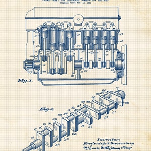Classic American Muscle Car Engine Patent Prints, 4 Unframed Photos ...