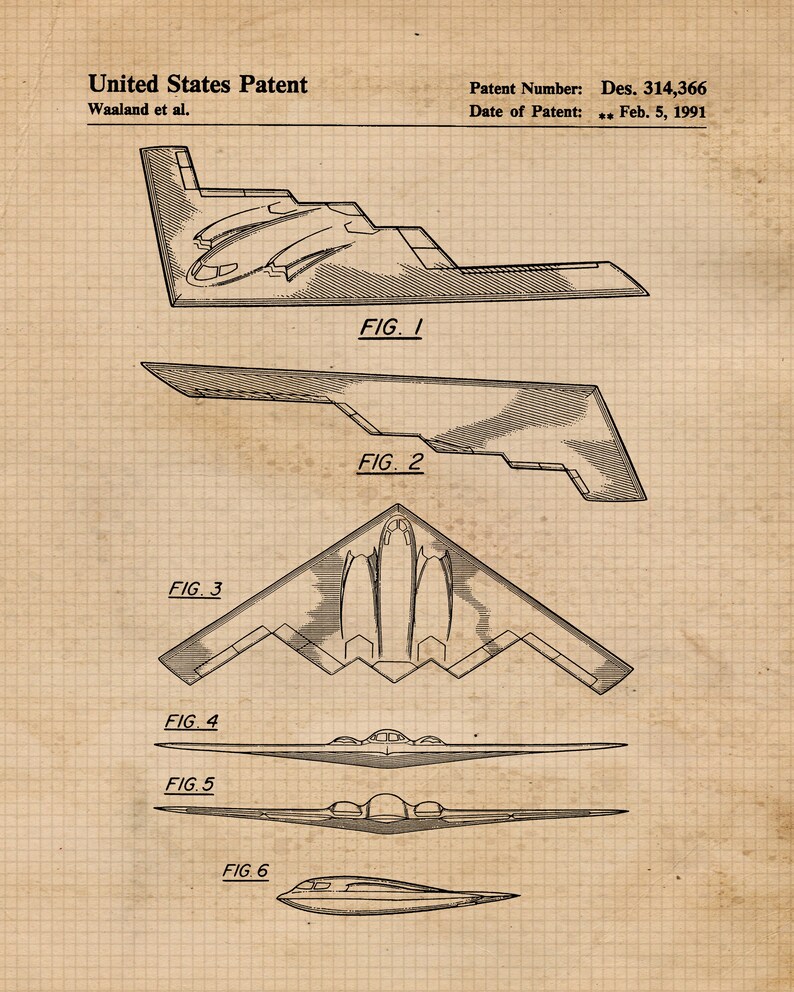 Classic Stealth Bomber Airplanes Patent Prints, 4 Unframed Photos, Wall ...