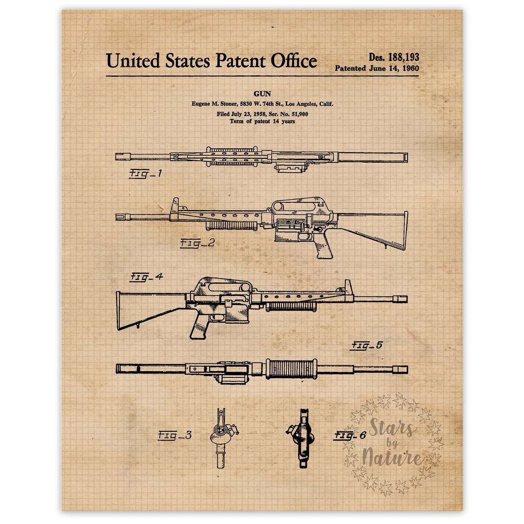 Classic Stoner Rifle Patent Prints 1 Unframed Photos Wall Art Decor