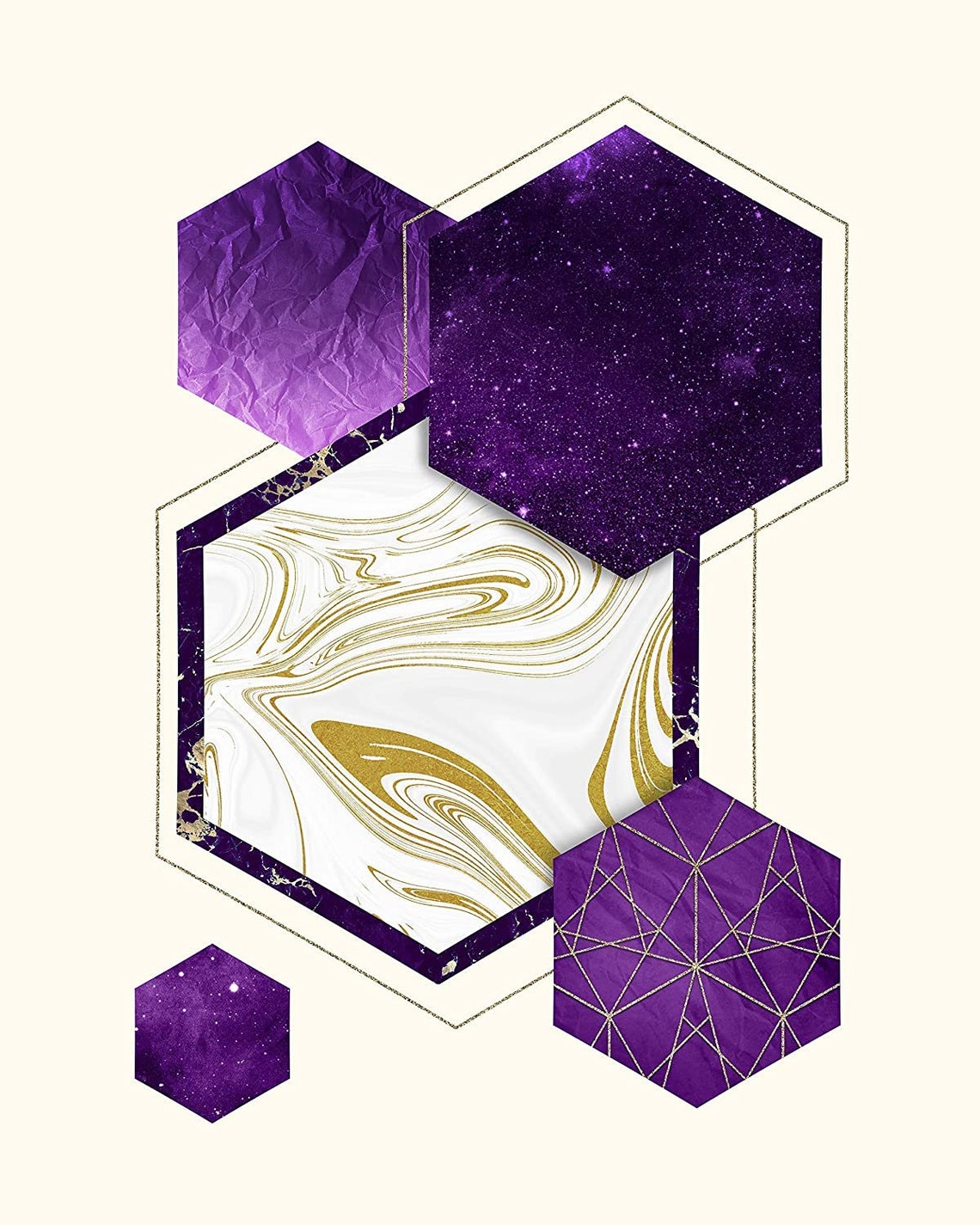 Purple Gold Geometric Wall Art 4 Abstract Art Print Modern | Etsy