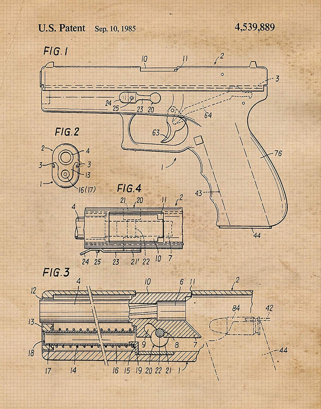 Vintage Hand Gun Patent Prints, 1 Unframed Photo, Wall Art Decor Gifts ...