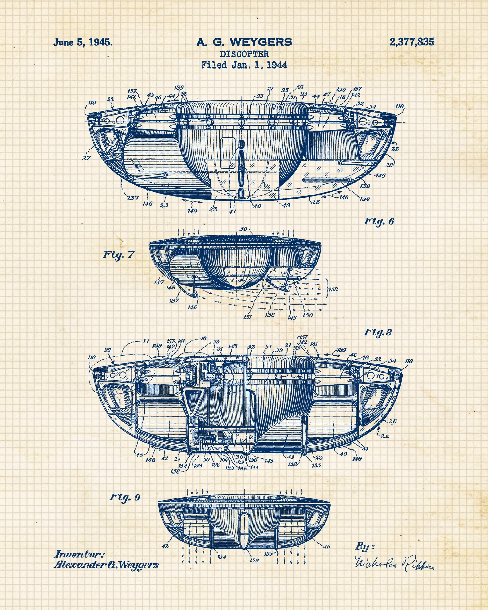 Vintage Discopter Flying Saucer Patent Poster Prints 4 | Etsy