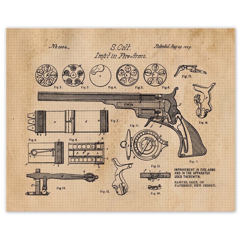 Vintage Colt Revolver Gun Patent Prints 1 Unframed Photos - Etsy