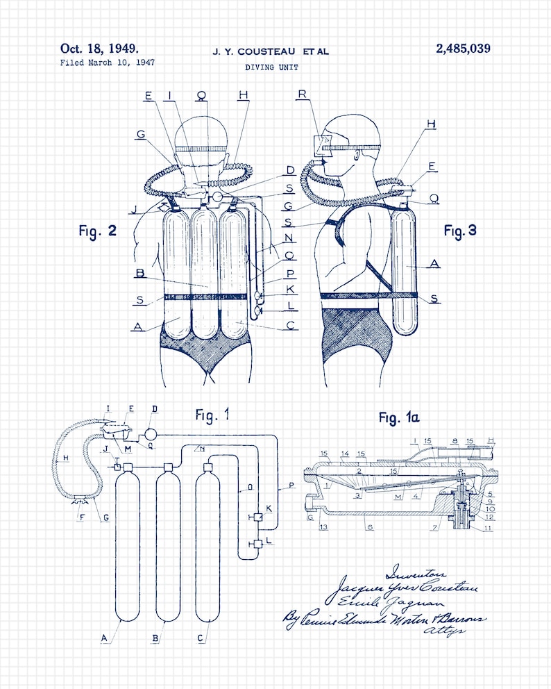 Vintage Scuba Diving Patent Prints 4 Unframed Photos Wall - Etsy