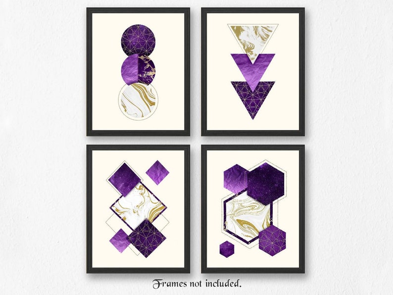 Purple Gold Geometric Wall Art 4 Abstract Art Print Modern | Etsy