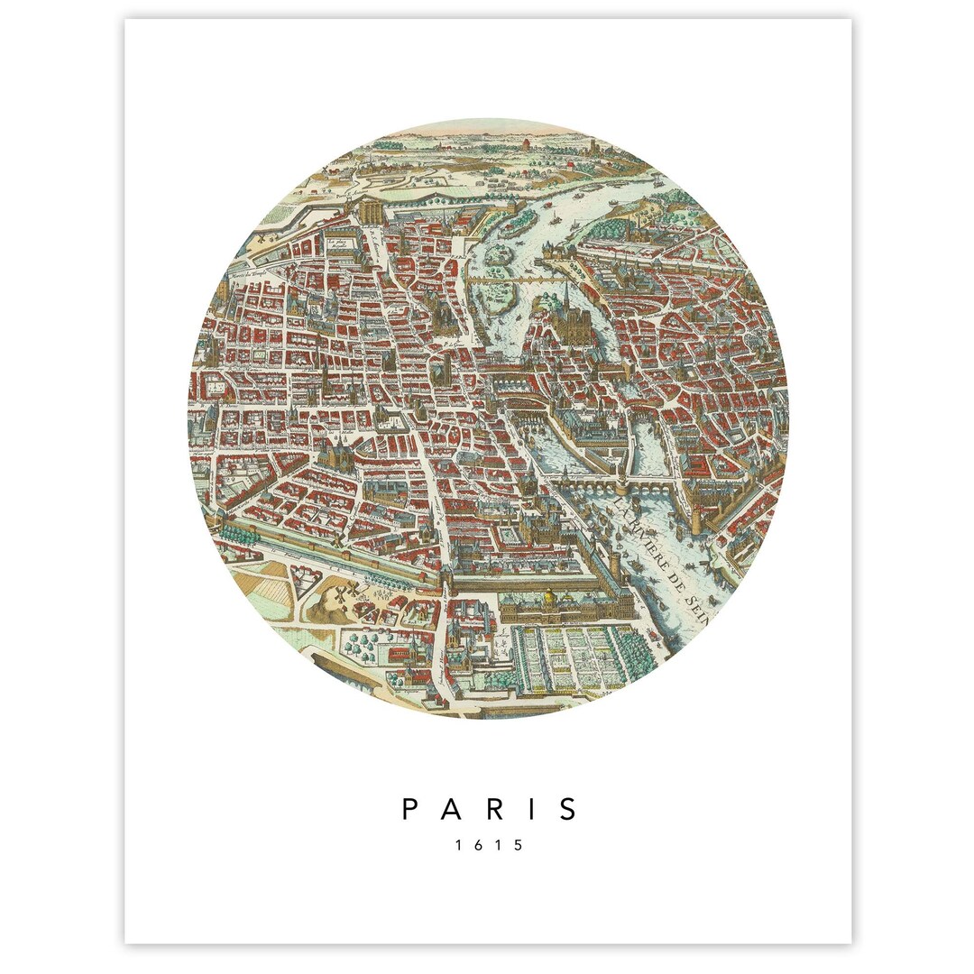 Vintage 1615 Paris France Replica Map Prints, 1 Unframed Photos, Wall ...