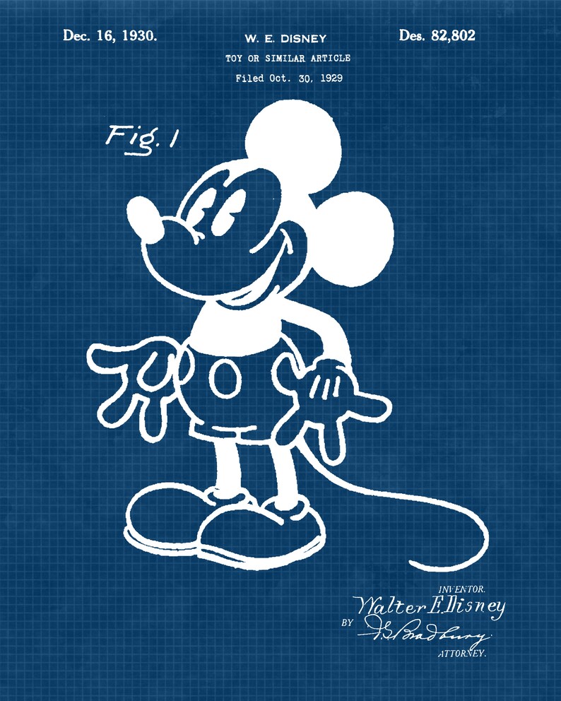 Classic Mickey Mouse Patent Prints, 2 Unframed Photos, Wall Art Decor ...