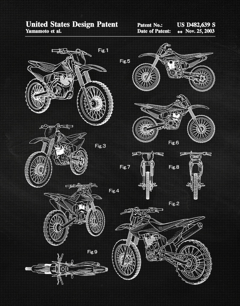 Classic Motocross Dirt Bikes Patent Prints, 4 Unframed Photos, Wall Art ...